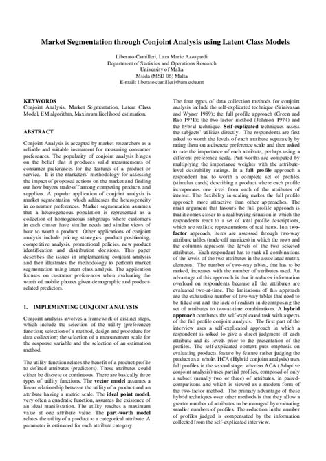 Pdf Market Segmentation Through Conjoint Analysis Using Latent Class