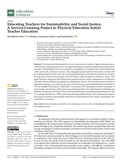 Educating Teachers For Sustainability And Social Justice A Service