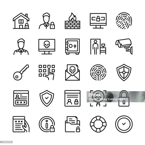 보안의 벡터 그림 그래픽입니다 편집 가능한 획 크기 간단한 격리 아이콘입니다 기호 기호 요소 아이콘 세트 개념에 대한 스톡 벡터 아트 및 기타 이미지 Istock