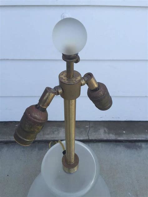Pair Of Monumental Frosted Glass And Brass Table Lamps For Sale At 1stdibs