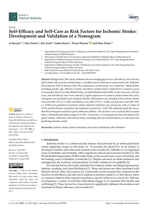 Pdf Self Efficacy And Self Care As Risk Factors For Ischemic Stroke