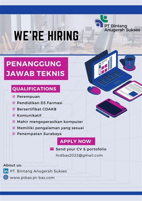 Lowongan Kerja Penanggung Jawab Teknis Di Pt Bintang Anugerah Sukses
