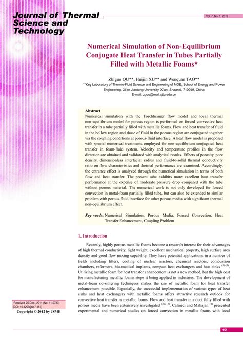 Pdf Numerical Simulation Of Non Equilibrium Conjugate Heat Transfer In Tubes Partially Filled
