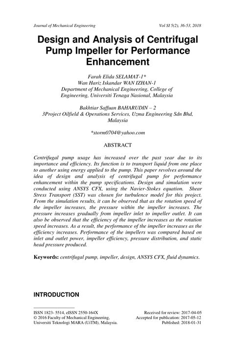 Pdf Design And Analysis Of Centrifugal Pump Impeller For Performance