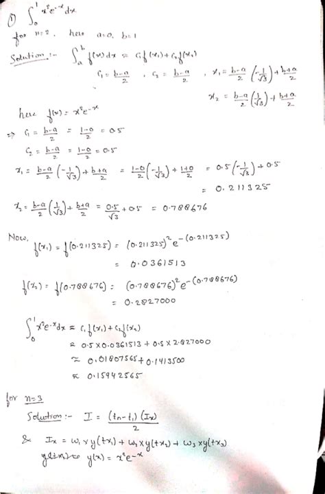 approximate the following integrals using gaussian quadrature with n 2