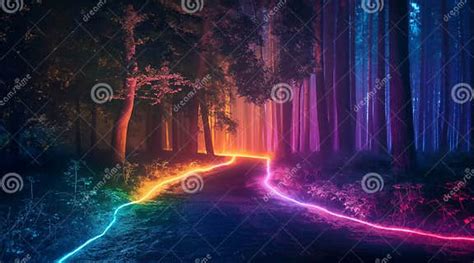 Vibrant Neon Path Illuminating A Dark Forest To Symbolize Breaking