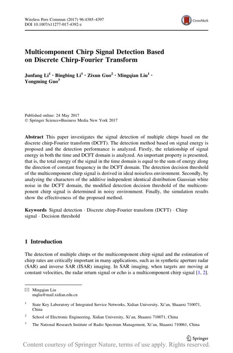 multicomponent chirp signal detection based on discrete chirp fourier