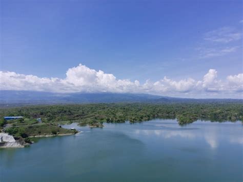 premium photo aerial shot of bajul mati reservoir or dam in situbondo