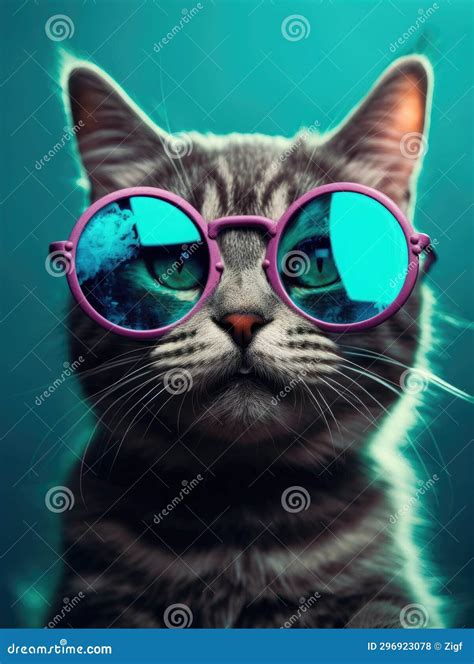 Cat Wearing Sunglasses On A Blue Background Stock Illustration