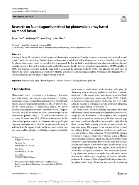 research on fault diagnosis method for photovoltaic array based on