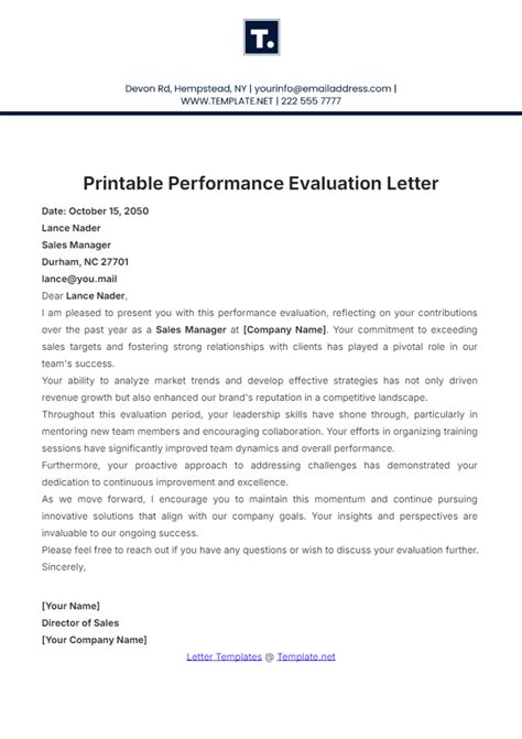 Free Printable Performance Evaluation Letter Template To Edit Online