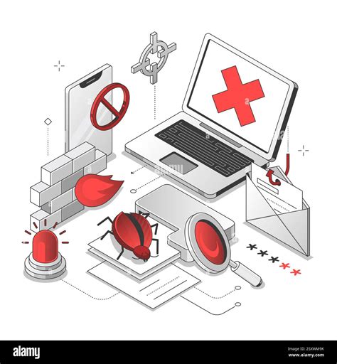 Protection Against Computer Viruses Isometric Line Illustration Stock