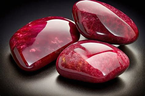 Three Ruby Mineral Gemstones On Black Background Generated Ai