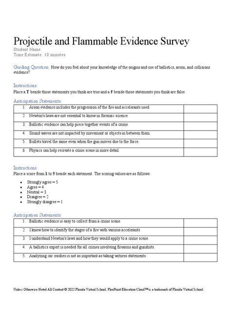 Projectile And Flammable Evidence Survey Pdf