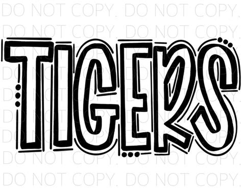 Tigers Doodleword Outline Dtf Sublimation Png Svg Digital Artwork