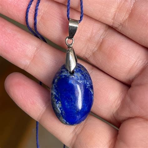 Vintage Jewelry Natural Lapis Lazuli Gemstone 8k Gold Plated Bail