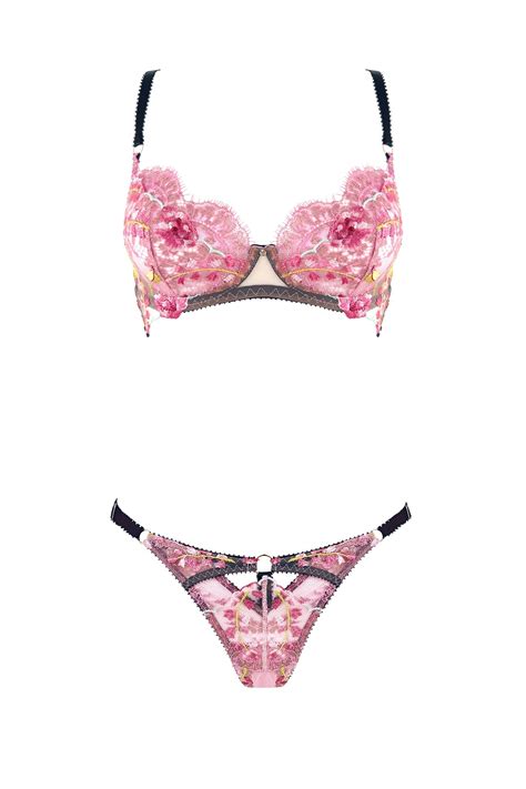 Ariel Thong Romantic Floral Embroidery In Pink Luxury Lingerie