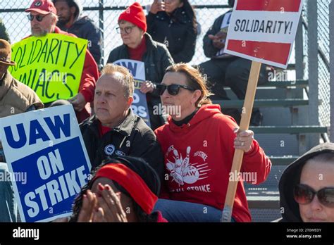 Detroit Michigan Members Of The United Auto Workers Rally Near A