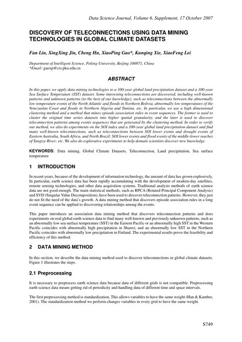 Pdf Discovery Of Teleconnections Using Data Mining Technologies In Global Climate Datasets