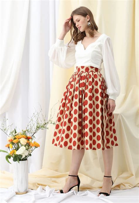 Vintage Red Polka Dot Midi Skirt Retro Indie And Unique Fashion