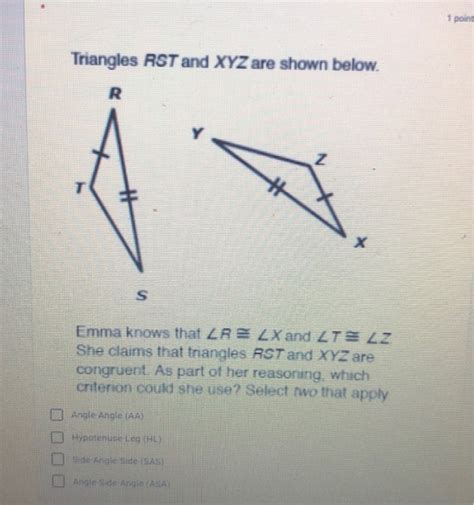solved 1 point triangles rst and xyz are shown below r y z