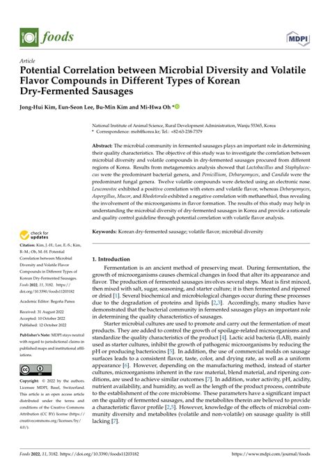 Pdf Potential Correlation Between Microbial Diversity And Volatile
