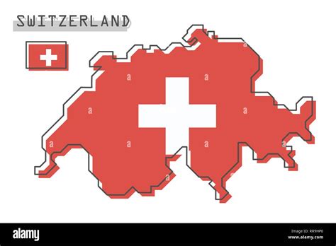 Switzerland Map And Flag Modern Simple Line Cartoon Design Vector