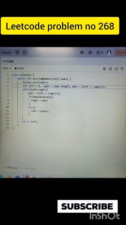 Missing Number Leetcode Problem Solving Leetcode Java Shots Youtube
