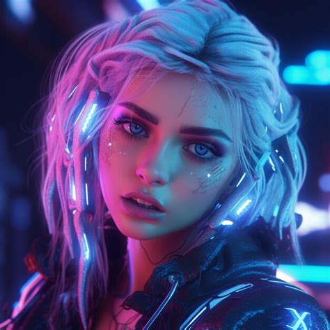 Premium Ai Image A Wide Angle Photo Of A Blonde Cyberpunk Girl With