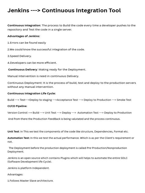 Jenkins Continuous Integration Tool Pdf Software Engineering Software Development
