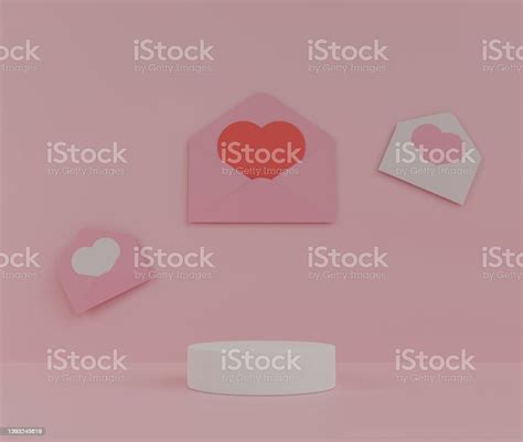 봉투와 빨간색 하트 모양 3d 렌더링 그림이 있는 연단 표시 강단에 대한 스톡 사진 및 기타 이미지 강단 결혼식 공란 Istock