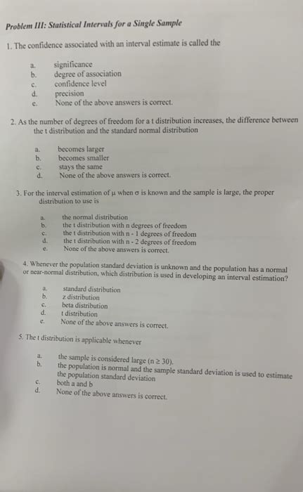 Solved Problem I Statistical Intervals For A Single Sample Chegg Com