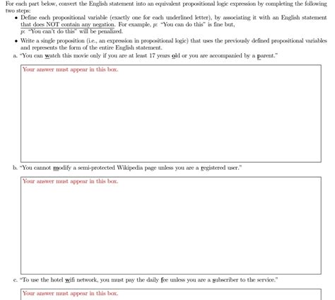 Solved For Each Part Below Convert The English Statement