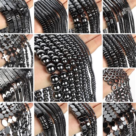 천연 블랙 적철광 스톤 라운드 루즈 스페이서 비즈 Diy 쥬얼리 제작 팔찌 귀걸이 액세서리 스타 하트 비즈 큐브 Aliexpress