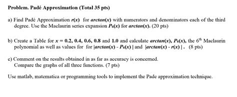 Problem Padé Approximation Total pts a Find Chegg
