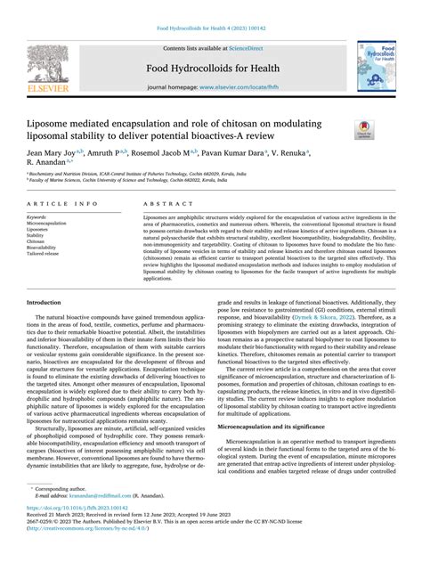 Pdf Liposome Mediated Encapsulation And Role Of Chitosan On