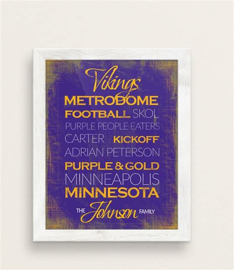 Minnesota Vikings Wall Decor Personalized Print Or Canvas Etsy