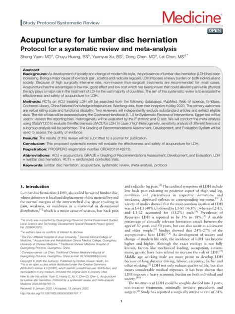 Acupuncture For Lumbar Disc Herniation Protocol 14 Pdf Systematic