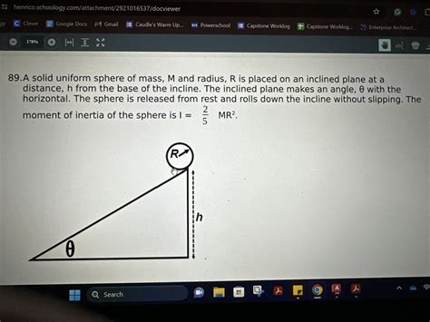 Solved A Solid Uniform Sphere Of Mass M And Radius R Is Chegg