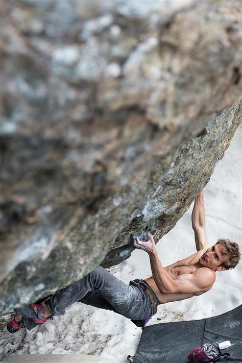Young Shirtless Man Climbing Boulder Photograph By Alexandra Simone