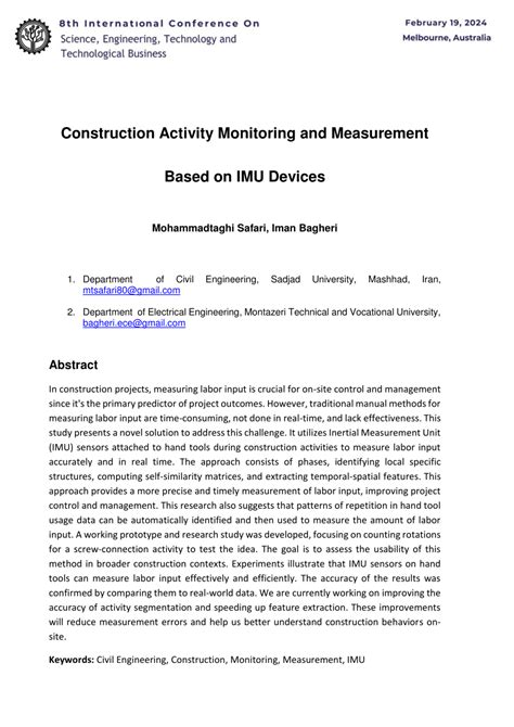 Pdf Construction Activity Monitoring And Measurement Based On Imu Devices