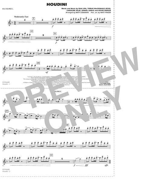 Houdini Arr Conawayfinger Flutepiccolo By Dua Lipa Sheet Music