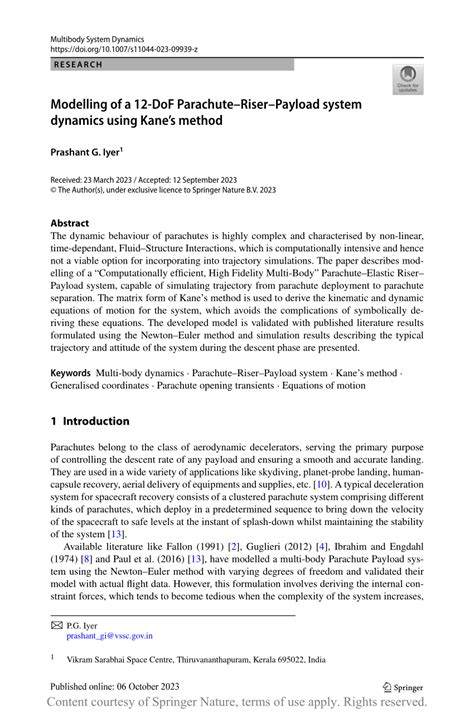 Modelling Of A 12 Dof Parachuteriserpayload System Dynamics Using
