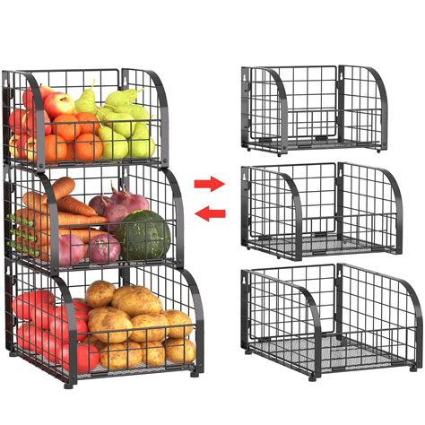 Jksmart Xl 3 Tier Fruit And Vegetable Basket Stackable Countertop