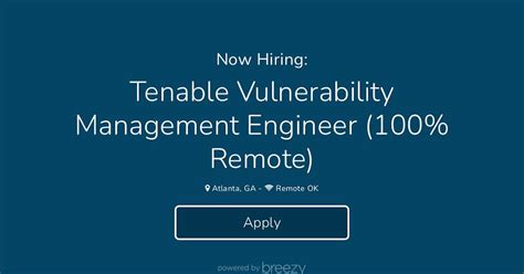 Tenable Vulnerability Management Engineer 100 Remote At Imaginex