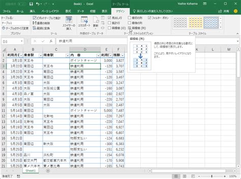 Excel 2016縞模様行や縞模様列を適用するには