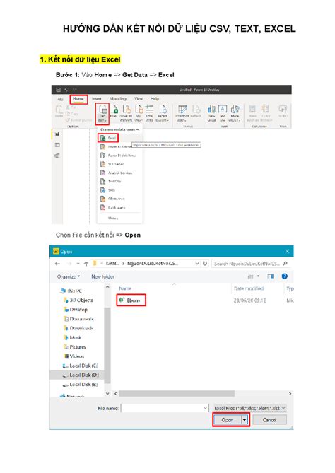 Hướng dẫn Kết nối dữ liệu HƯỚNG DẪN KẾT NỐI DỮ LIỆU CSV TEXT EXCEL Kết nối dữ liệu Excel