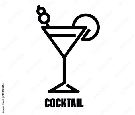 Glass Of Martini Cocktail With Olive Black And White Drink Icon
