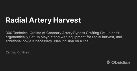 Radial Artery Harvest Cardiac Outlines Obsidian Publish
