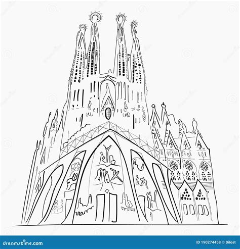 Barcelona Sagrada Familia Icon Vector Illustration Black Sign On
